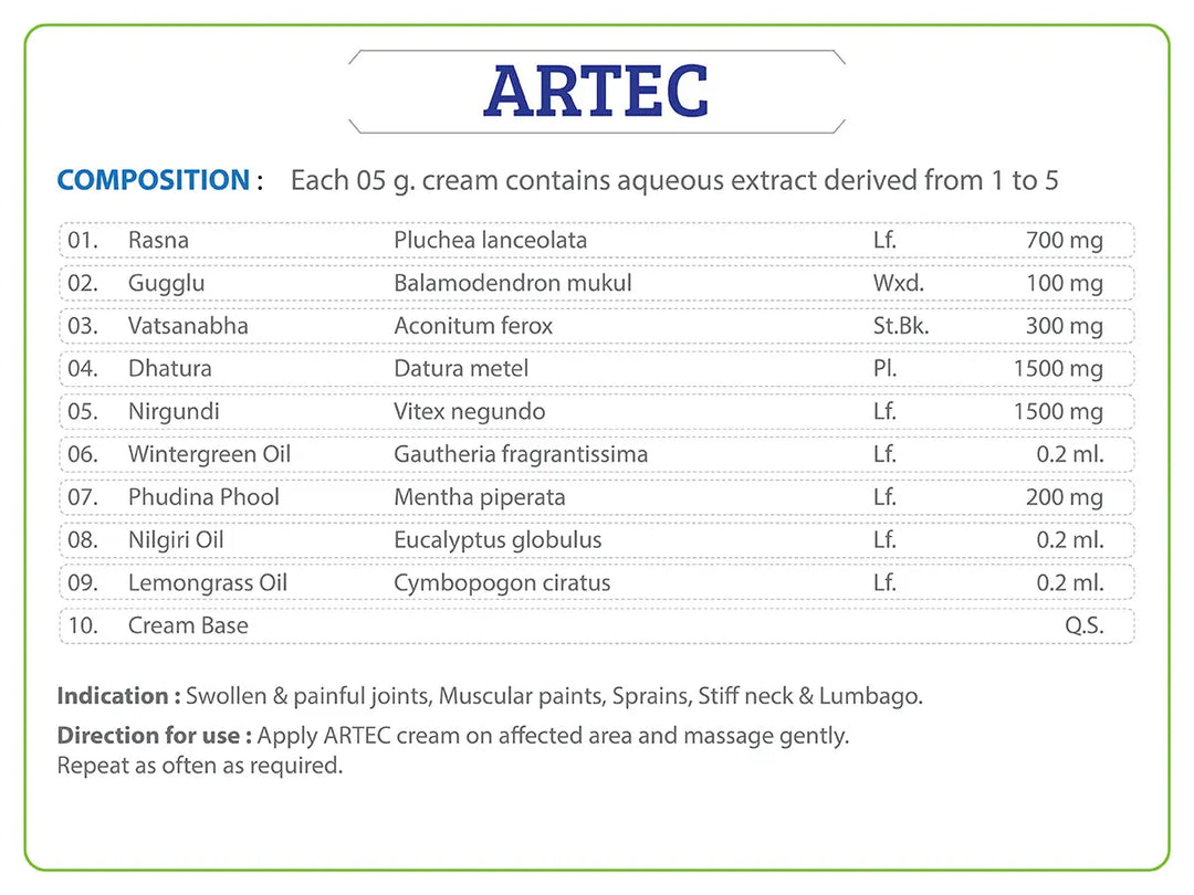 Buy Artec Cream | Ayurvedic Herbal Medicine for Joint Pain | Ayurchem ...